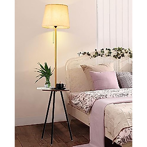 bulbeats Tripod Floor Lamp with Shelf, Side End Table with Lamp, 3000K E26 LED Bulb Included, Modern Standing Lamp with Pull Chain Switch for Living Room Bedroom