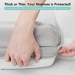 TILLYOU Flannel Cotton Fitted Crib Sheets for Baby Boys Girls, Thermal Warm and Plush Toddler Bed Sheets for All Seasons, Deep Pocket Fits Up to 8” Mattress 28x52, Set of 2, Gray & White