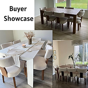 BESTANO Modern Dining Chairs Set of 4, Comfy Upholstered Side Chairs with Wood Legs, Linen Fabric Dining Chairs with Curved Wingback for Living Room Dining Room, Beige