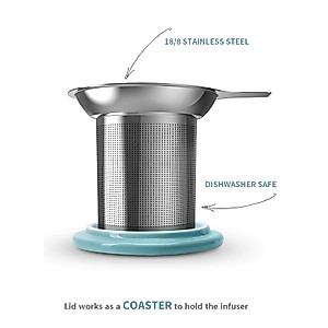 Sweese 16 OZ Porcelain Tea Mug with Infuser and Lid, Loose Leaf Tea Cup, Gifts for Tea Lover, Turquoise