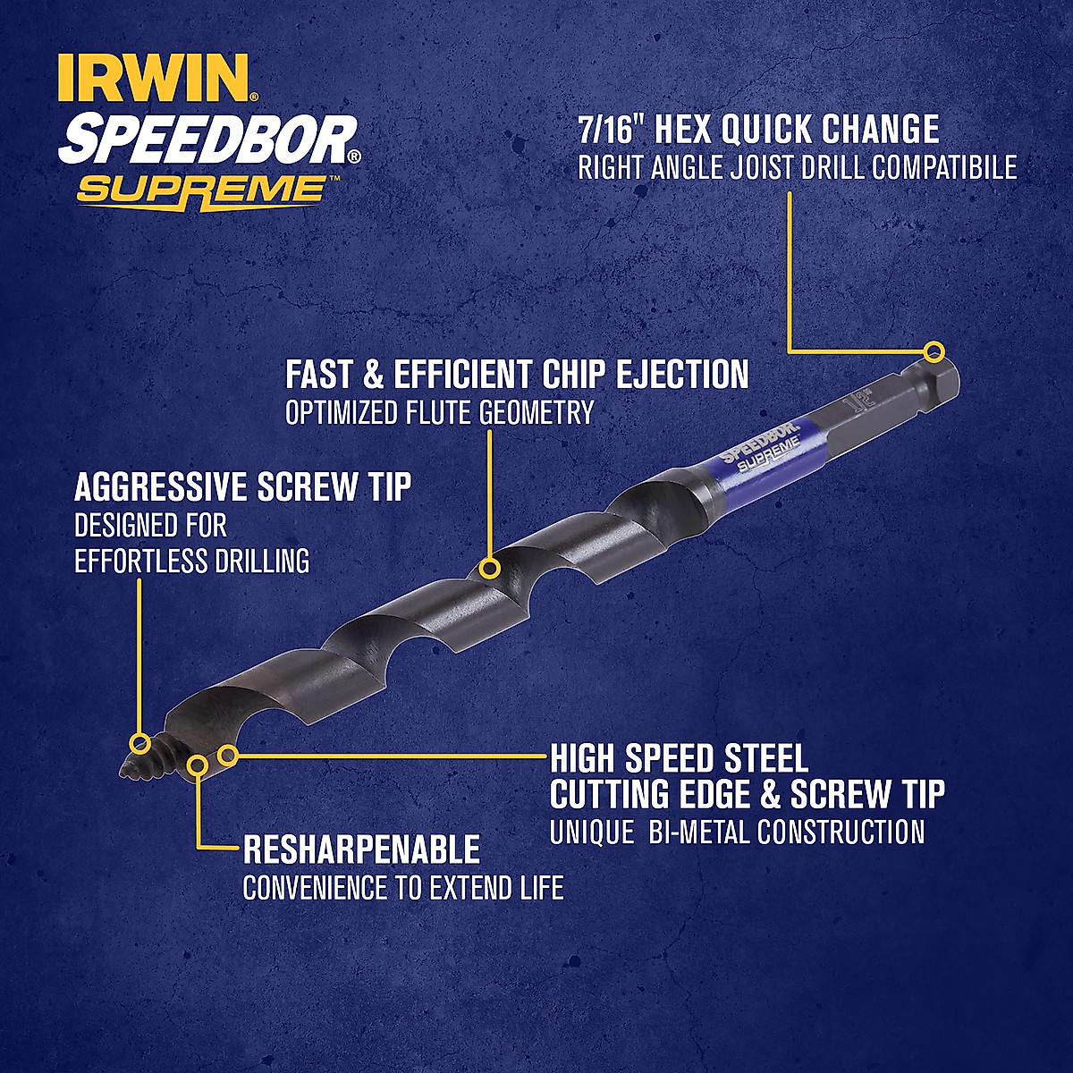 IRWIN Auger Drill Bit for Wood 1/2 in. x 7.5 in. (IWAX3015)
