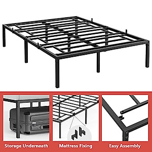 GAOMON Full Size Bed Frame 14 inch Black Metal Platform Bed Frame No Box Spring Needed Bedframe with Metal Slats Support Mattress Foundation Beds Base Easy Assembly Under Beds Storage-Full Size