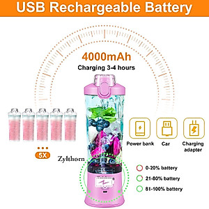 ZYLTHORN Portable Blender,Personal Size Blender for Shakes and Smoothies with 6 Blades,20 Oz Mini fresh juicer Blender Cup USB rechargeable with Travel Lid for Home,Office & Gym (Purple)