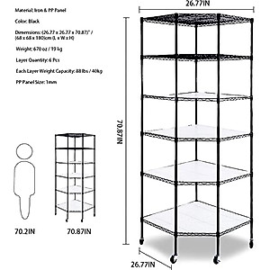Aybihous3 6 Tiers Corner Shelf Adjustable Metal Storage Wire Shelving Unit Heavy Duty Commercial Rack Free Standing Rack Metal Display On Wheels for Garage Living Room Kitchen Industrial NSF Black