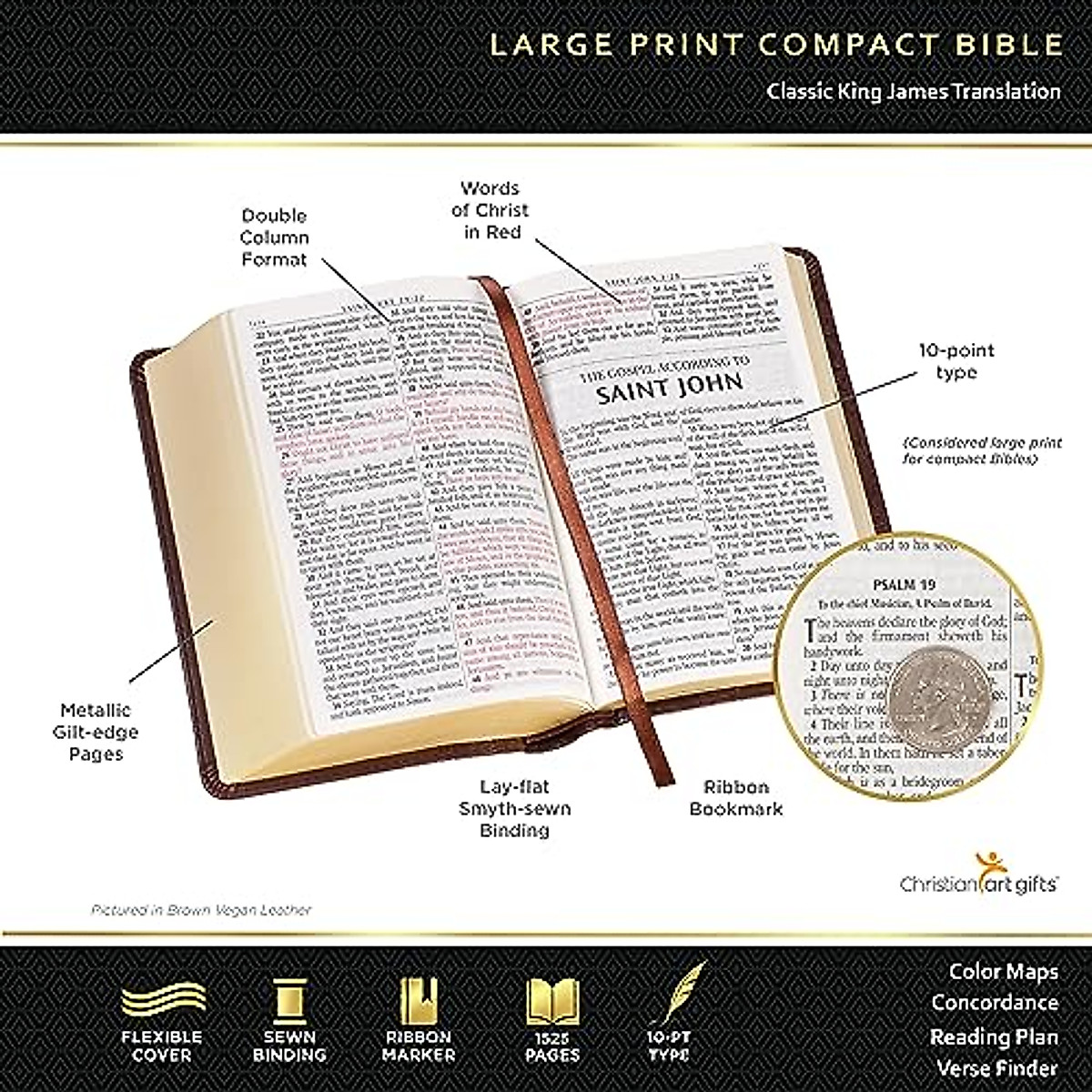 KJV Holy Bible, Compact Large Print Faux Leather Red Letter Edition - Ribbon Marker, King James Version, Brown Two-tone