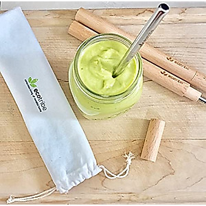 Reusable Metal Stainless Steel Straws: 2 Travel Reusable Straws + 1 Wooden Case + 1 Cotton Cleaning Brush + 1 Pouch, for Hot and Cold Drinks, Portable for Personal Use, 8.5 inches, by Ecotribe