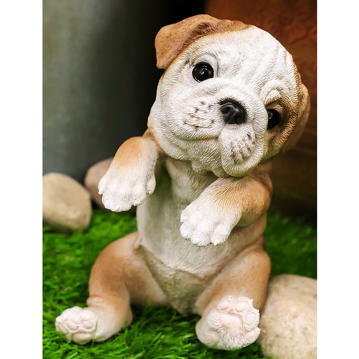 Ebros Lifelike Pot Pal Hanging Bulldog Puppy Pooch Dog Statue 7.5" Tall with Glass Eyes Hand Painted Realistic Bulldogs Pedigree Dogs Decor Figurine Animal Pet Sculpture Garden Patio Decorative