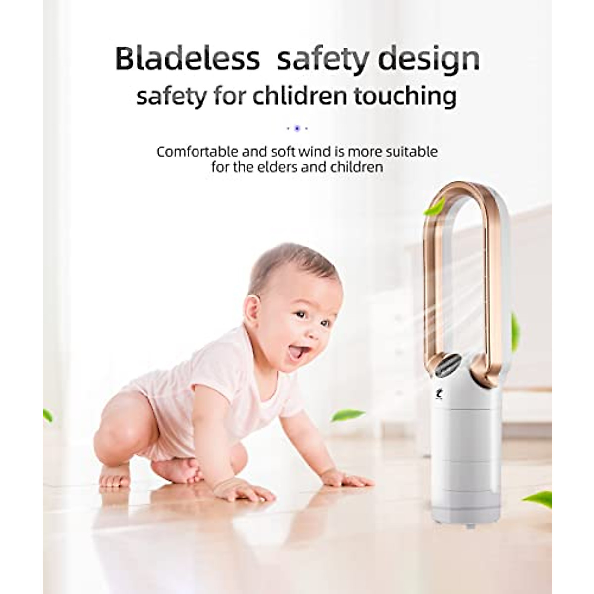 Ocean Loong Bladeless Tower Fans with Remote Control, 28 inch Quite Cooling Fan with 120° Oscillation & 270°Tilt Head, 9 Hours Timer, 9 Speeds Air Circulator for Bedroom Office Home, White/Gold