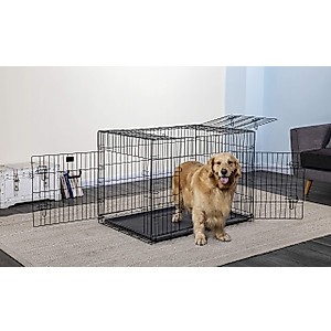 Go Pet Club 36-Inch Three Door Folding Metal Wired Cage Crate Dog Kennels Outdoor and Indoor Pet with Divider Panel, Removable Tray and Handle, Black