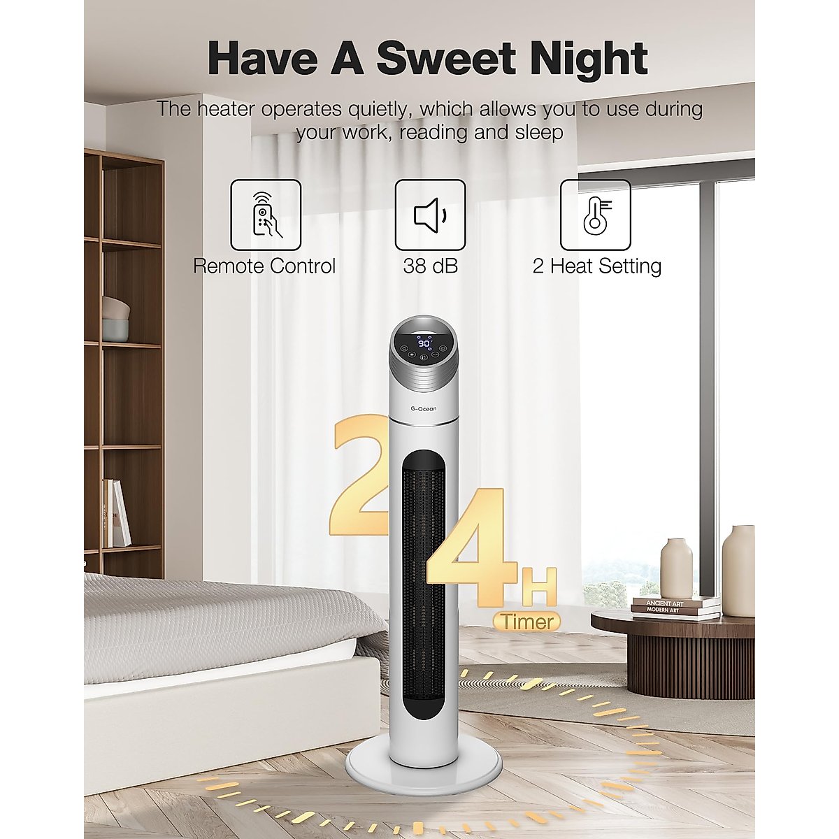 Space Heater for Large Room, 34" Tower Heater with Remote, 1500W Space Heater with 12H Timer, 70° Oscillating, Adjustable Thermostat, Overheating & Tip-over Protection for Garage, Home Indoor Use
