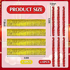 Crowye 10 Pcs Graduation Parade Float Decorations, Include Foil Fringe Garland Set of 4 and Metallic Twist Garland Set of 6, Car Decorations for Congrats Grad (Bright Gold and Red)