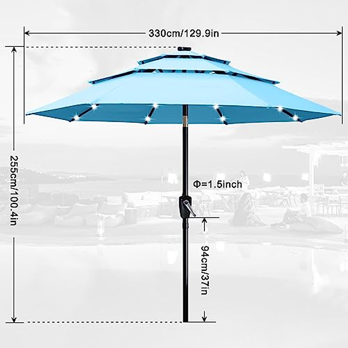 ABCCANOPY Solar Led Patio Umbrellas 3-Tiers 11FT (Turquoise)