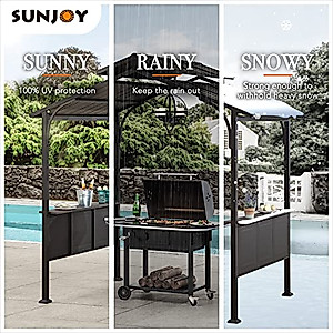 Sunjoy Grill Gazebo 5 ft. x 8 ft. Brown Steel Frame Double Tiered Hardtop Gazebo with Ceiling Hook and Shelves