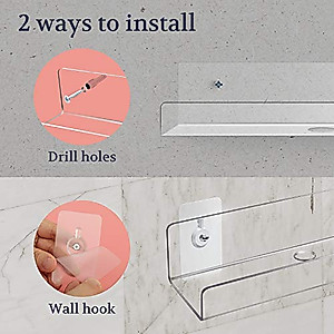 Mocoosy 2 Pack Clear Acrylic Floating Shelf 10'', Invisible Wall Mounted Shelf with Cord Hole, Small Display Ledge Shelves for Smart Speaker/Action Figures, Great for Kids Room Bathroom Office Display