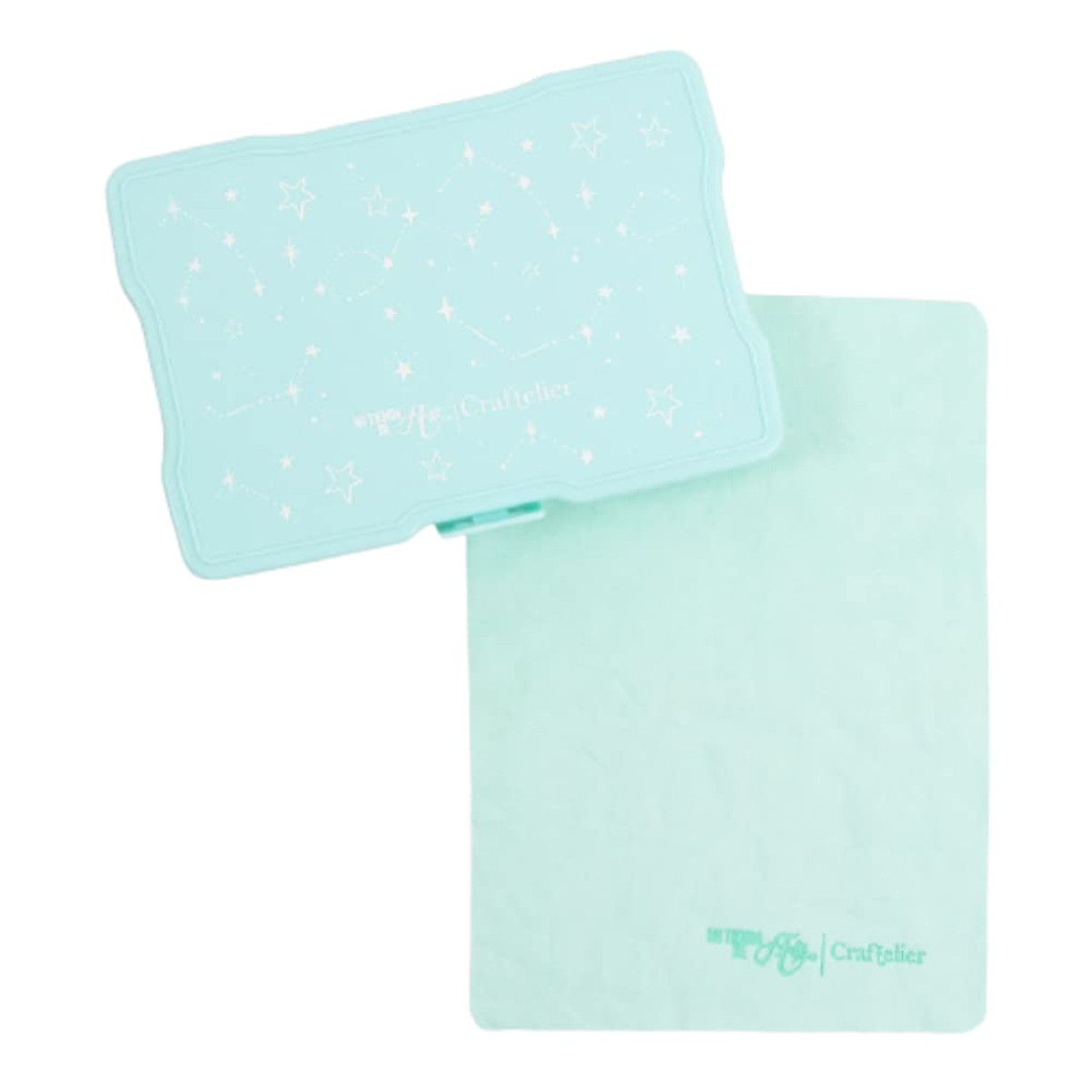 Craftelier - Shammy Stamp Cleaner and Organiser Box to Keep Your Stamps in Perfect Condition | Size Shammy 20 x 14,5 cm and Box 17 x 12 x 3 x 3 cm - Colour Mint with Constellations