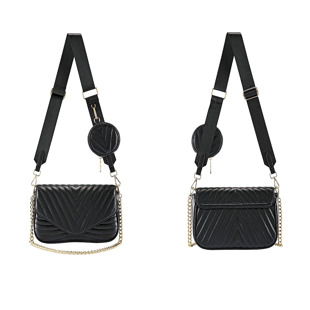 CHIC DIARY Crossbody Bag for Women Multipurpose Clutch Purse Shoulder Handbag with Coin Purse and Chain (Medium, Black)