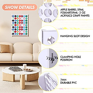 Sunnychicc 2 Pcs 63 Holes Craft Paint Storage Organizer Vertical Paint Rack Stand Wall Mounted Paint Organizers and Storage Removable Paint Holder 2 Oz Paint Bottle Organizer for Art Supplies, White