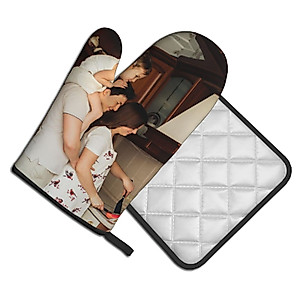 Custom Oven Mitts and Pot Holders Sets with Image Text Personalized Heat Resistance Cooking Gloves & Pot Cover Kitchen Gifts for Men Women Cooking Baking BBQ Grilling