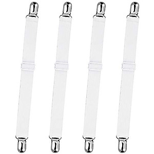 Bed Sheet Fasteners, Sopito 4pcs Adjustable Sheet Straps Heavy Duty Bed Sheet Grippers Suspenders for Mattresses Fitted Sheets Flat Sheets, White