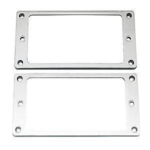 MusiclilyMetal Flat Humbucker Pickup Mounting Ring Set Humbucker Pickup Frame Replacement for Electric Guitar, Chrome (Pack of 2)