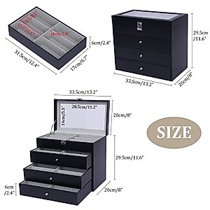 WUPYI 4 Layer 24 Slots Eyeglass Sunglass Storage Box Display Glasses Display Case with Drawer Black