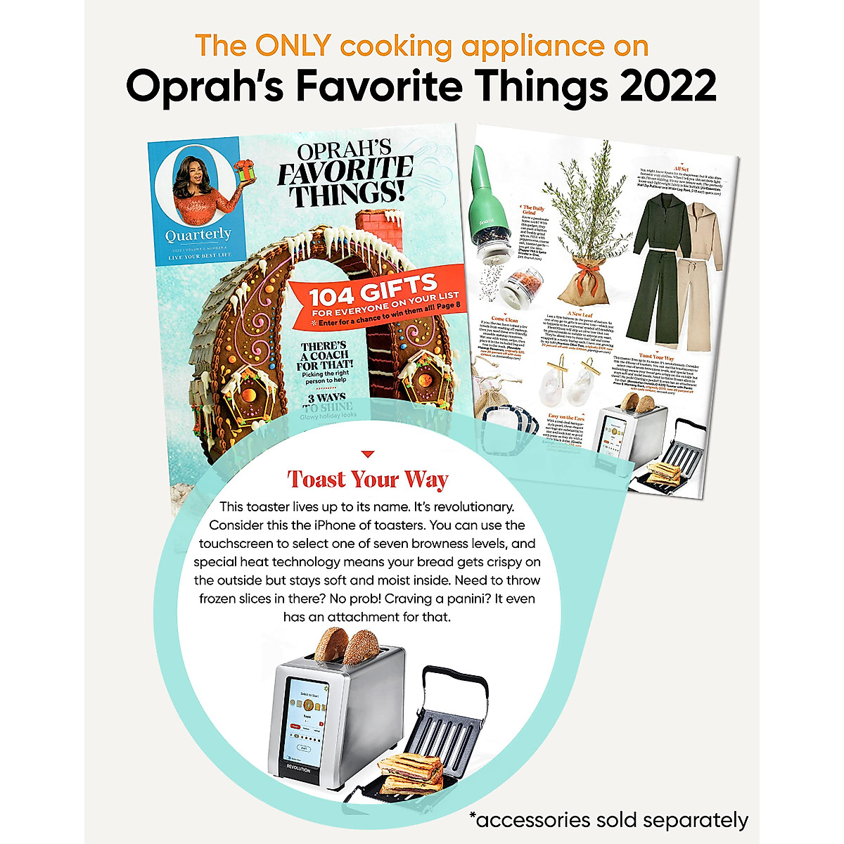 Revolution R270 High-Speed Touchscreen Toaster, 2-Slice Smart Toaster with Patented InstaGLO Technology, Warming Rack & Panini Press