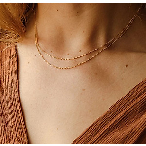 Aghfacy Dainty Thin Chain Choker Necklace 14K Plated Gold Minimalist Short Chain Necklaces for Women Jewelry Gift(1.3mm)