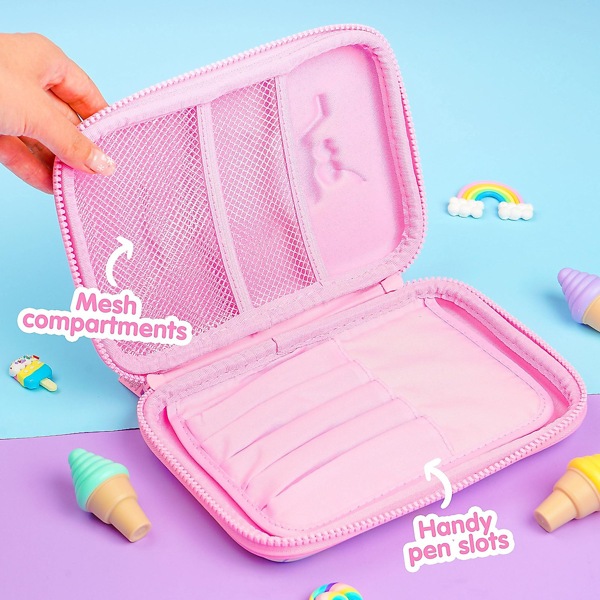 Blippo® Cute Pencil Case for Girls - Pink Pencil Case for School - Kawaii Pencil Case for Kids - Pencil Box for Girls’ School Stuff - Large Pencil Case Organizer Hard Shell - Kawaii School Supplies