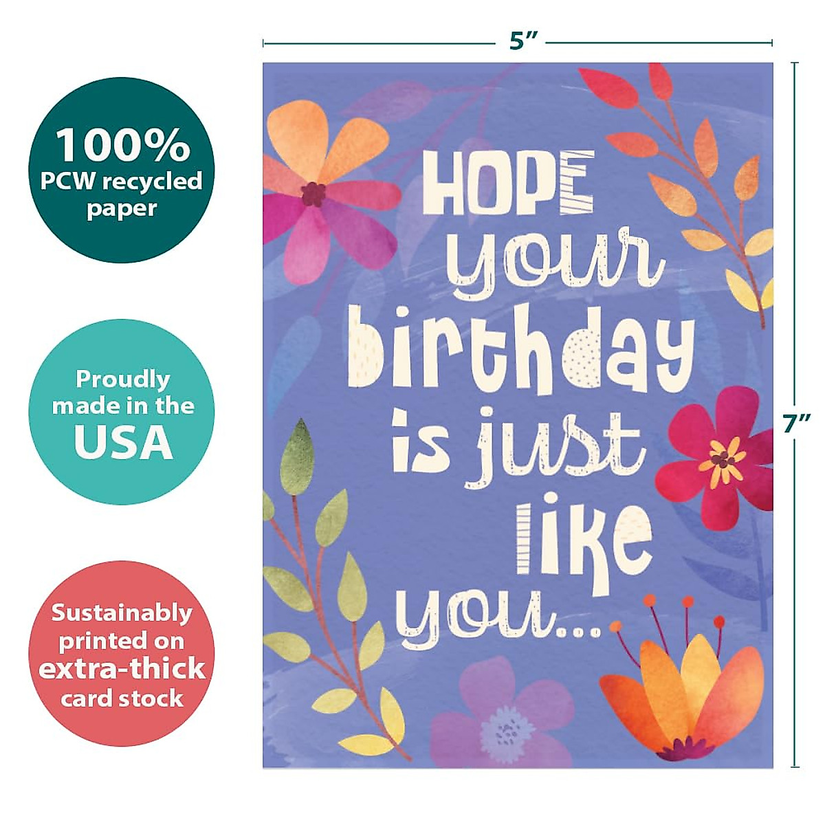 Tree-Free Greetings - Birthday Cards - Artful Designs - 1 Card + Matching Envelopes - Made in USA - 100% Recycled Paper - 5"x7" - The Best (GO61207)