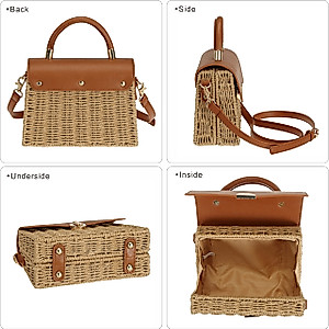 So'each Women's Handbag Wicker Straw Crossbody Rattan Bag Boho Crossbody Bag Khaki