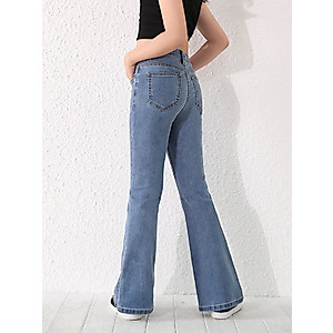 Floerns Girls Casual Denim Pants High Waist Flare Leg Jeans with Pocket Medium Blue 11-12Y