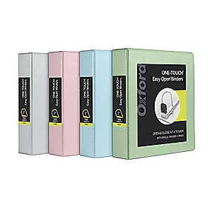 Oxford 3 Ring Binders, 2 Inch ONE-Touch Easy Open D Rings, View Binders, Durable Hinge, Non-Stick, PVC-Free, Asst. Natural Pastels, 4 Pack (79923)