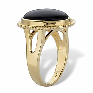 PalmBeach Yellow Gold-plated Sterling Silver Oval Shaped Natural Black Onyx Beaded Halo Ring Sizes 6-10 Size 8