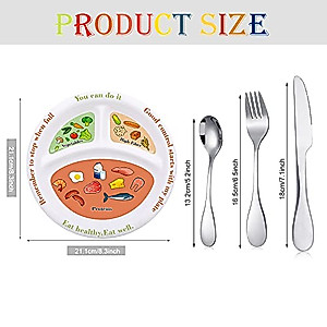 4 Pieces Bariatric Portion Control Plate Stainless Steel Silverware Flatware Set Tableware Cutlery Set Melamine Bariatric Plate Diet Plate for Balanced Eating Weight Loss Serving Decorations