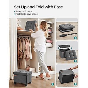 SONGMICS Storage Ottoman, Folding Storage Bench, Ottoman with Storage, Storage Ottoman Bench, for Living Room, Bedroom, 12.6 x 15.8 x 13.2 Inches, Dark Gray ULSF012G01