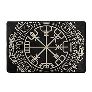 Luxury Area Rugs Thick Anti-Slip Floor Carpet, Black Celtic Viking Design Magical Runic Compass Vegvisir in The Circle of Norse Runes and Dragons Tattoo Decorative, 3 x 5 Feet