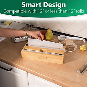 Plastic Wrap Organizer for drawer | Saran Wrap, Aluminum Foil, Wax Paper and Plastic Wrap Dispenser with Cutter | Perfect Kitchen Organizer | Labels Included | Compatible with 12" Roll (2 Slot)