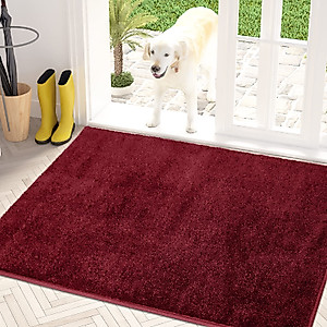 PURRUGS Dirt Trapper Door Mat 34" x 59", Non-Slip Machine Washable Entry Rug, Shoe Scraper, Dog Door Mat, Super Absorbent Welcome Mat for Front & Back Door, Muddy Shoes & Paws, Burgundy Red