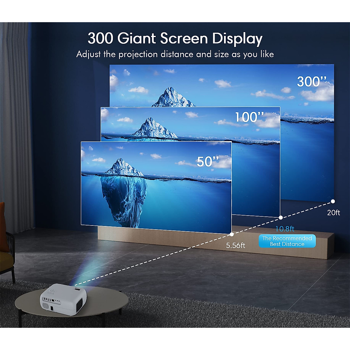 5G WiFi Bluetooth Projector 4K Supported, Xiaoya Full HD 15000L Mini Portable Projector, 300" Display 4P/4D Keystone Zoom 50% Office Outdoor Home Theater Projector Compatible w/iOS/Android/Win/TV/PS5