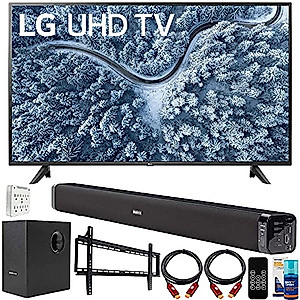 LG 65 Inch UP7000 Series 4K LED UHD Smart webOS TV Bundle with Deco Gear Home Theater Soundbar with Subwoofer, Wall Mount Accessory Kit, 6FT 4K HDMI 2.0 Cables and More