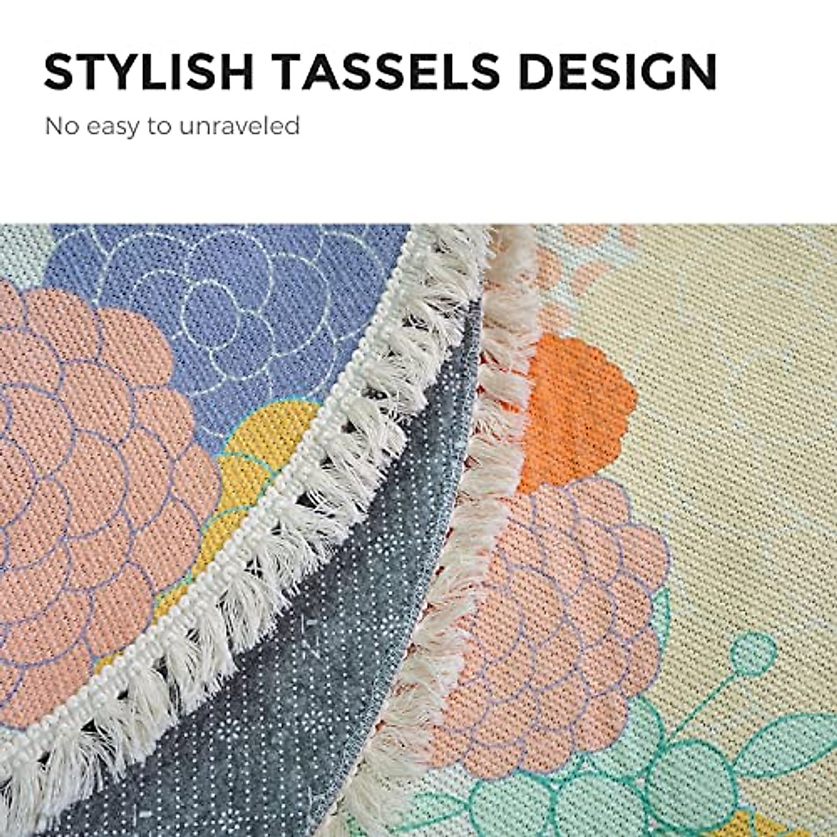 NECHEGI 4ft 3ft 2ft Round Rug for Bedroom Soft Area Rug with Tassels Washable Non Slip Mat Carpet for Living Room Sofa Nursery Playroom Decor(Flower, 3ft)