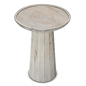 SIMPLIHOME Dayton SOLID MANGO WOOD 13 Inch Wide Round Wooden Accent Table in White Wash, Fully Assembled, For the Living Room and Bedroom