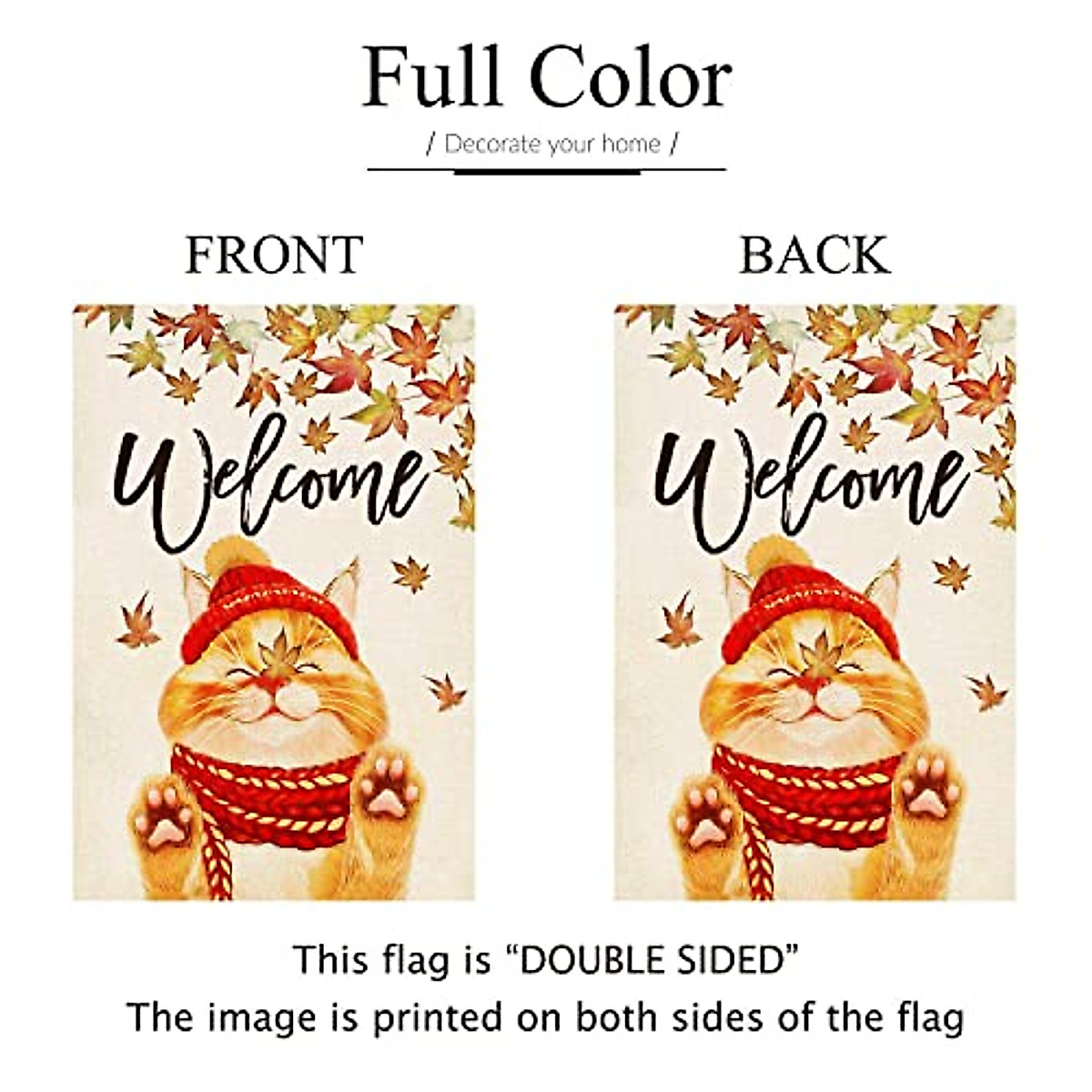 ORTIGIA Welcome Fall Cat Garden Flag Blurap Vertical Double Sided 12x18inch Autumn Maple Leaf Garden Flag for Outside Fall Thanksgiving Farmhouse Seasonal Holiday Yard Décor