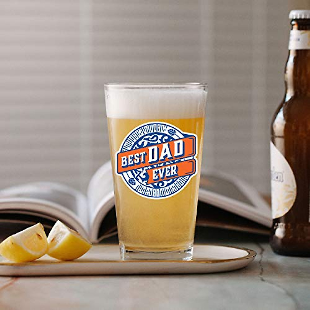Humor Us Goods Best Dad Ever - 16 oz Beer Glass - Gifts for Dad from Daughter, Son, Kids - Birthday Gifts for Dad for Father's Day - Bday Present Idea for Father, Men, Him