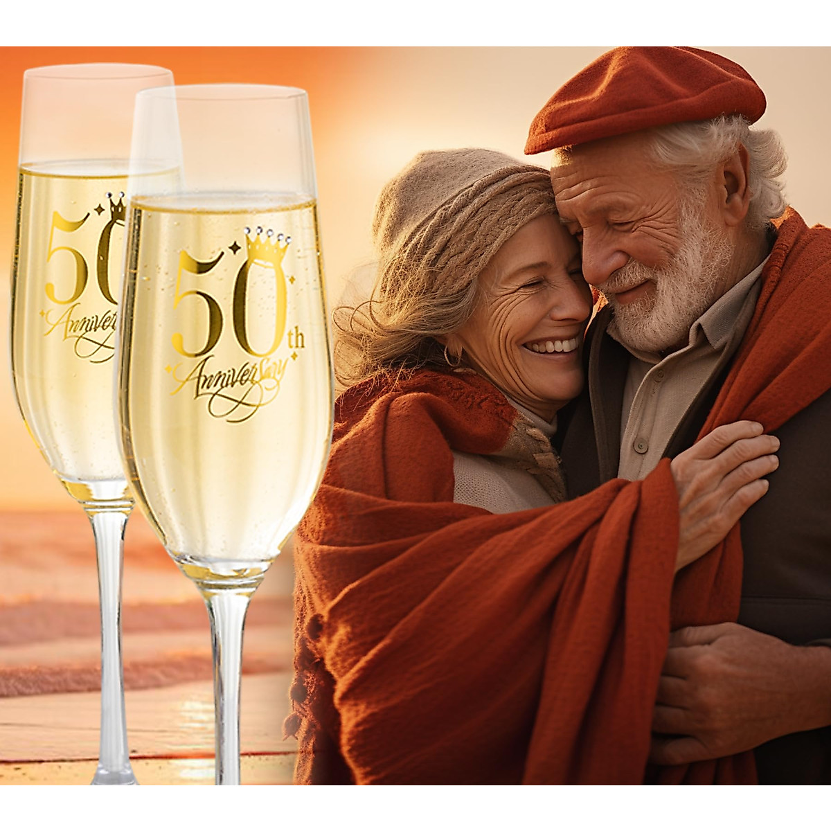 50th Wedding Anniversary Champagne Flutes Gifts 50th Anniversary Decorations Champagne Glasses Embellished with Rhinestones Couple Wedding Gifts for Anniversary, Gifts for Parents Anniversary