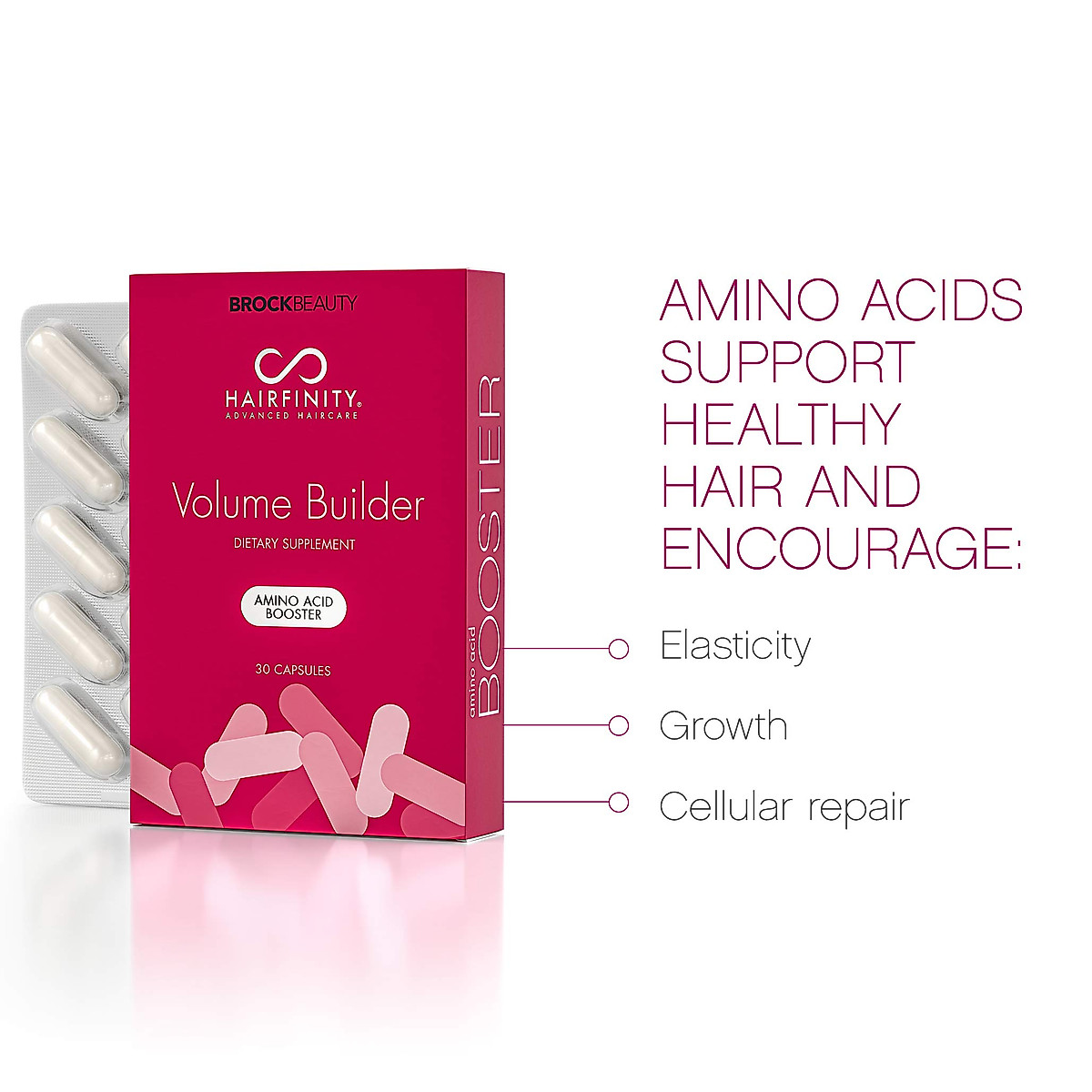 Hairfinity Volume Builder Amino Acid Booster for Thinning, Damaged Hair - Protein Rich Amino Acids to Support Thicker, Fuller Hair Growth and Boost Hair Vitamins - 30 capsules (1 month supply)