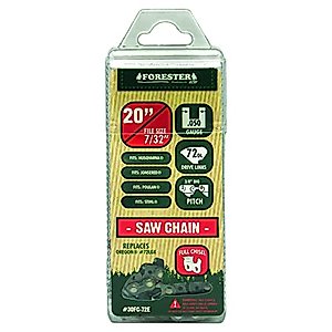 FORESTER FULL-CHISEL CHAINSAW CHAIN LOOP – Non-safety chain 3/8" | .050 Gauge | 72 Drives for 20" BAR | Serious Cutting Blade | Fits Stihl, Oregon, and Husqvarna Chainsaws (72 Drives for 20" Bar)