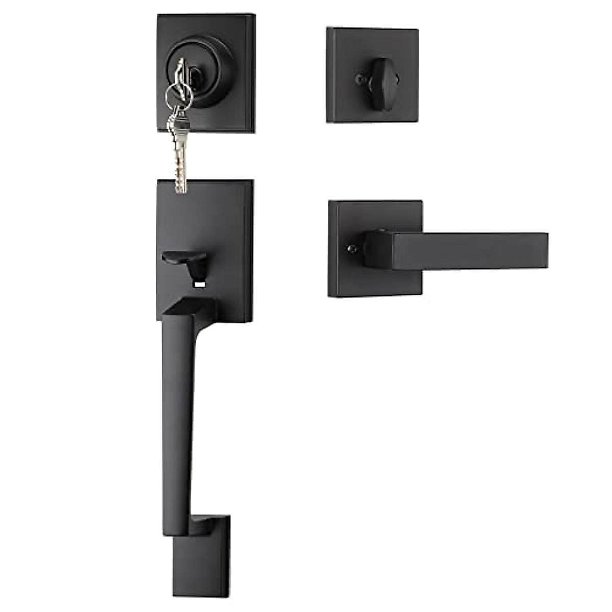 Haidms Black Front Door Handle and Deadbolt Set, Entry Door Handle and Deadbolt Set with Reversible Handle Lever,Front Door Lock Set, Front Door Handles and Locks