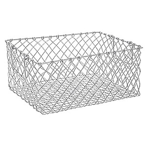HUBERT Metal Storage Basket with Handles Rectangular Urban Link Matte Silver Steel Wire - 16 15/16"L x 12 3/16"W x 7 7/8"H