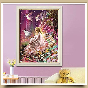HADEEONG 5D Full Drill Diamond Painting Kit, DIY Round Diamond Rhinestone Painting Kits Painting Cross Stitch Embroidery Pictures Arts Craft for Home Wall Decor (15.7x11.8 Inch, Angel Girl)